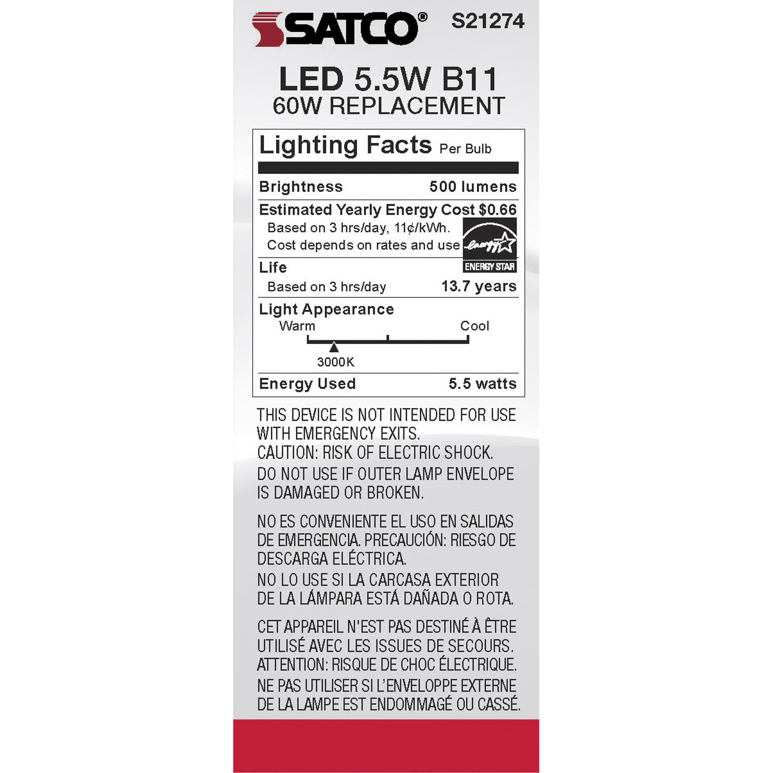 Satco S21274 Lumos LED Candelabra Candelabra 5.50 watt 3000K LED Filament