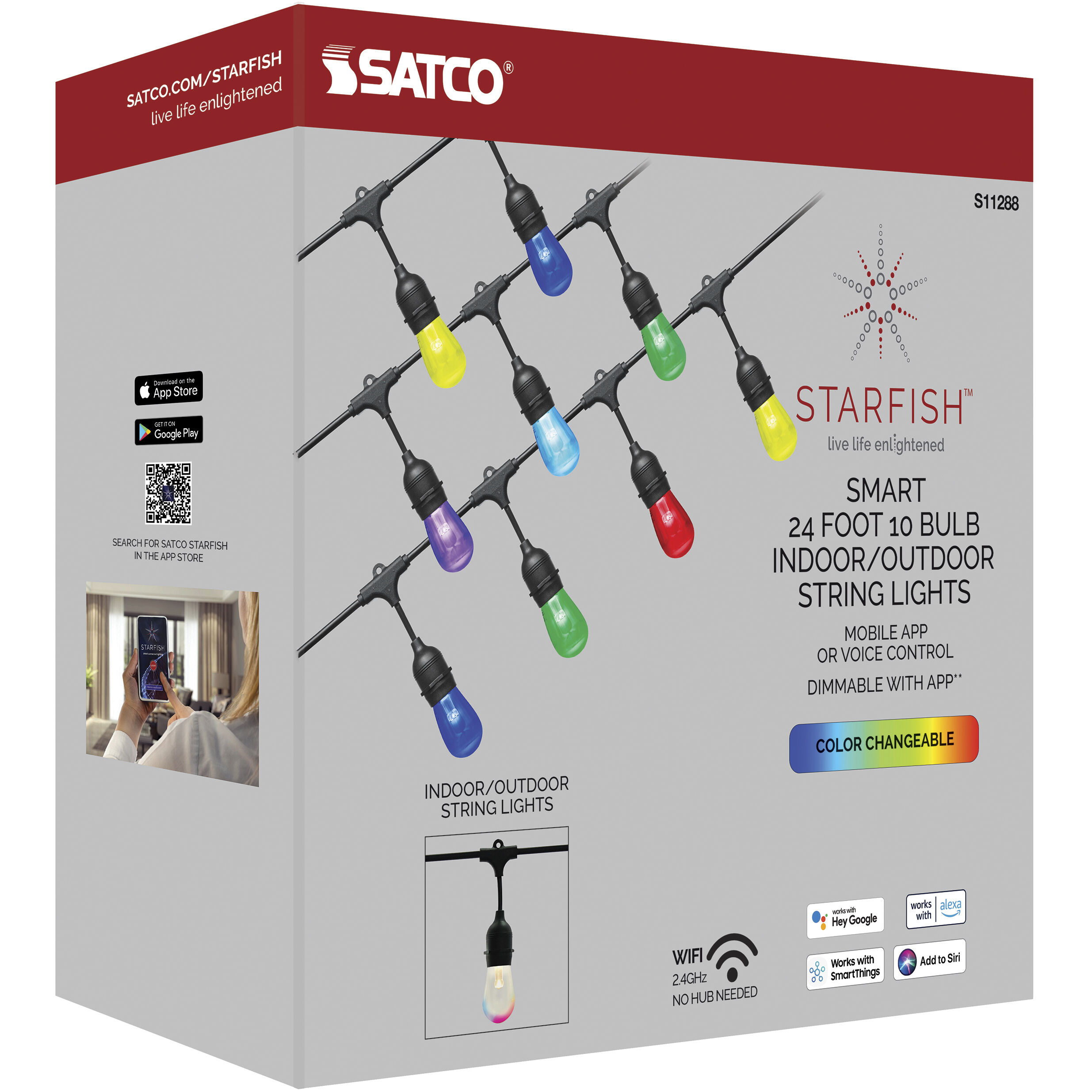 Satco S11288 Starfish IOT LED 24 foot Black String Light